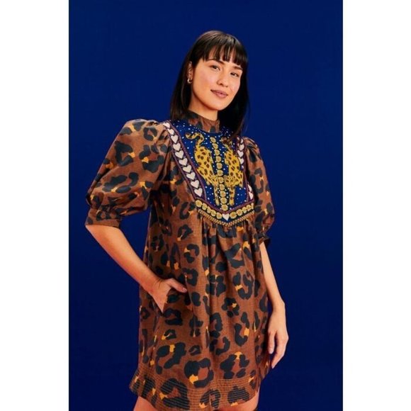 FARM Rio | Dresses | Farm Rio Anthropologie Caramel Maxi Leopard Mini ...